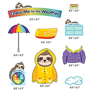 Carson Dellosa 1 World Sloth Weather Bulletin Board Set Seasons & Weather Charts,Seasonal Accents & Articles of Clothing to Dress Sloth for the Weather,Homeschool or Classroom Décor(54 pc)(Pack of 2)