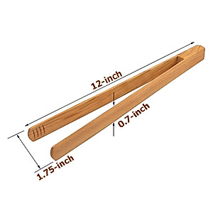 Premium, Cherry Wood Wooden Tong, 12” Long Easy Grip Toaster Wooden Tongs, Bread Tong, Wood Tong Perfect for Toast, Salad, Vegetables, Meat and Grilled Food