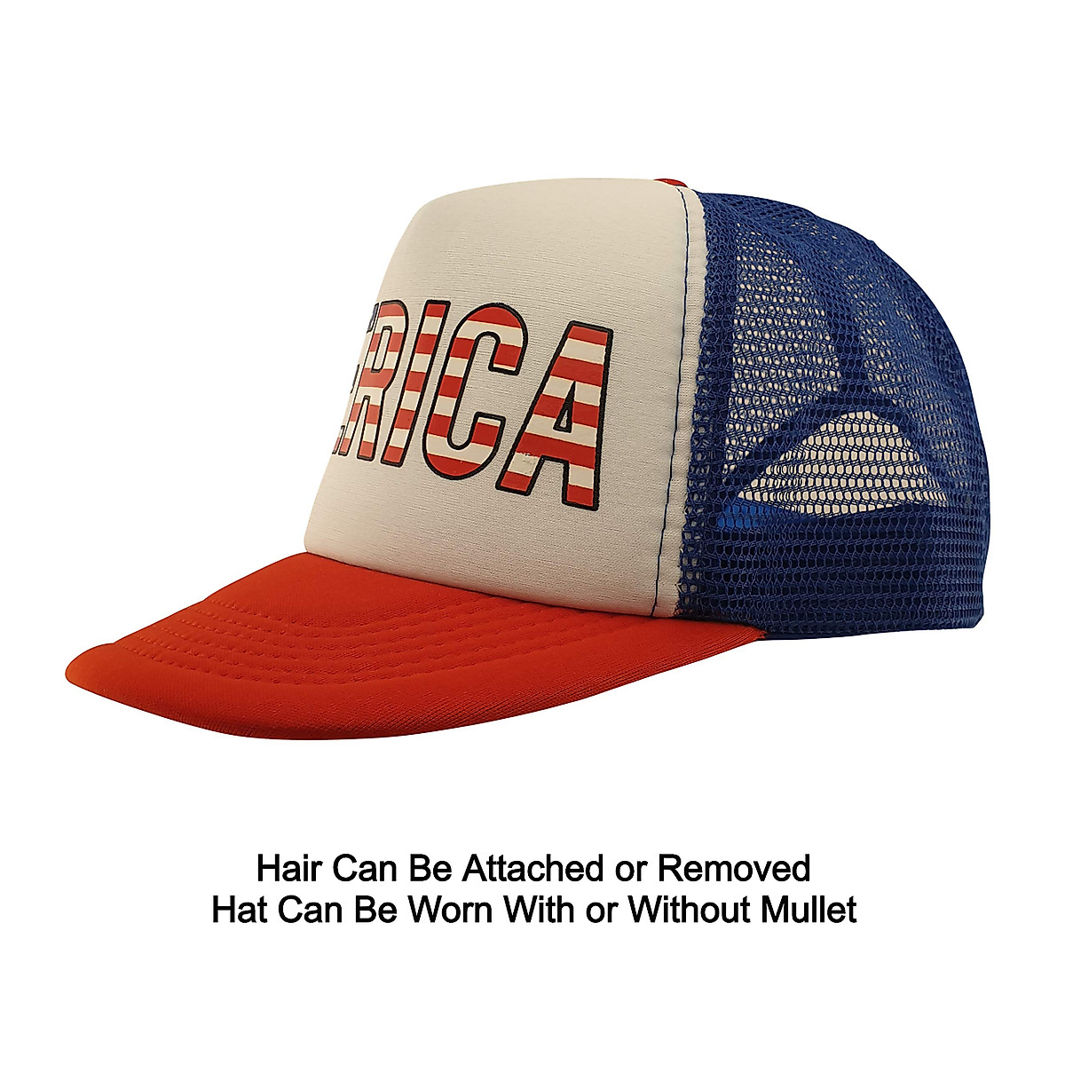 HandinHandCreations USA Mullet Hat Brown Wig Merica Redneck 4th of July All American Costume One Size Fits All - Cotton Hat