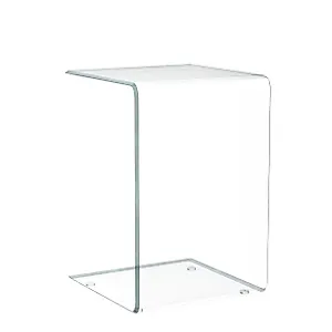 GSSDEE Tempered Glass End Table, Sofa Side Table Clear C-Shape Design for Living Room, Versatile Nightstand with Smooth Edges