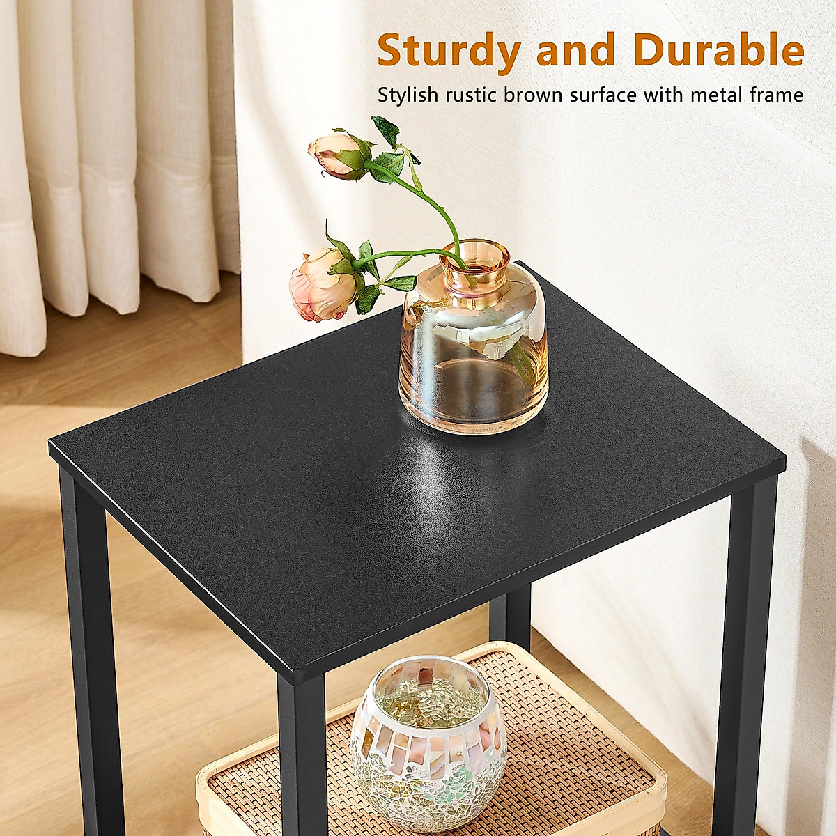 Gewudraw End Table, 2-Tier Narrow Side Table, Small Nightstand, Sofa Table with Storage Shelf for Small Spaces, Living Room, Bedroom, Office, Black