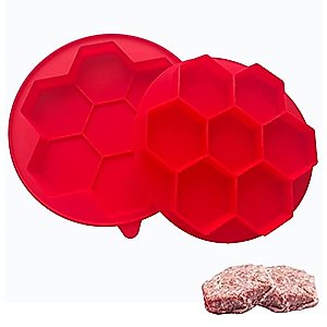 Mekek 7 in 1 Hamburger Silicone Mold, Non-Stick Food Grade Hexagonal Hamburger Patty Maker Press, Shape, & Freeze Container