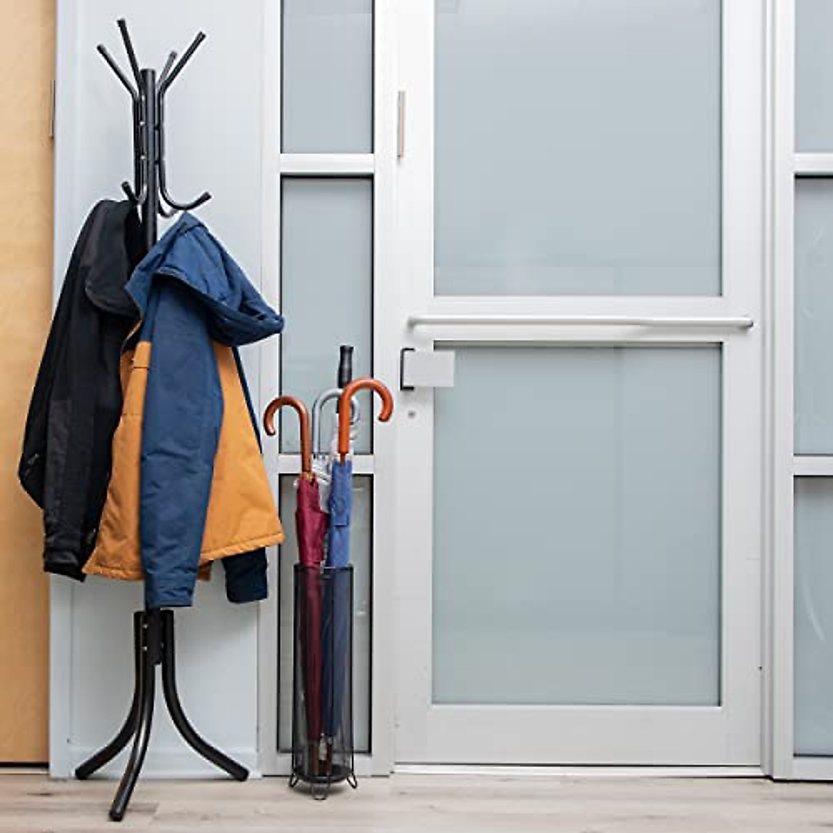 Mind Reader Umbrella Rack Stand For Canes Walking Sticks Umbrellas, Metal Mesh, Black