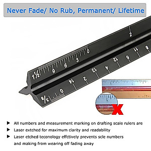 Architectural Scale Ruler,12" Aluminum Architect Triangular Ruler Engineers Ruler,Construction rulers for Architects, Blueprint,Students, Draftsmen and Engineers by Soraco(Black)