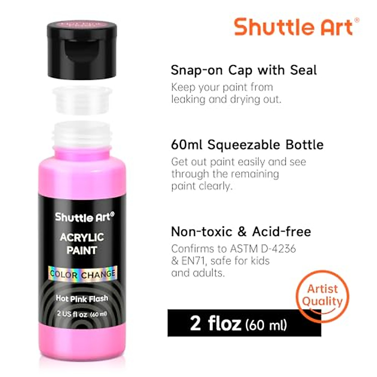 Shuttle Art Color Change Acrylic Paint, 20 Chameleon Colors Acrylic Paint, 60ml/2oz Bottles, Iridescent Paint for Artists, Beginners, Kids Painting & Crafting on Canvas, Rocks, Wood, Fabric, Ceramic