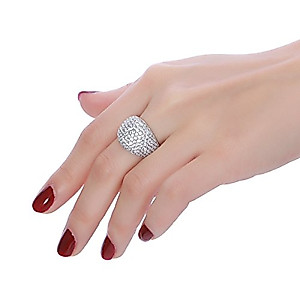 White Diamond Accent Dome Ring - Cluster Cubic Zirconia Paved Statement Wide Bands Size 5-11