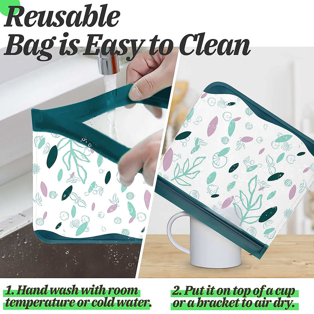 9-Pack Reusable Sandwich Bags, Reusable Snack Bags Silicone, Leakproof Reusable Freezer Bags for Kids Travel/Home Organization, Reusable Food Storage Bags BPA Free