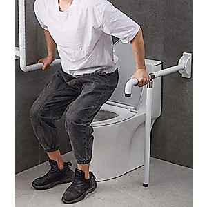 CRODY Folding Handicap Grab Bars Rails Toilet Handrails, Portable Grab Bars for Toilet,T-Swall Mount Nylon Grab Rails,Stainless Steel Towel Rack,Shower Safety Anti-Slip Handle Bathroom Handrails Frame