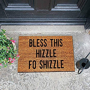 FAGGMY Funny Coir Doormat Bless This Hizzle Fo Shizzle Front Door Mat Entryway Outdoor Mat with Heavy Duty Front Porch Welcome Mats Easy to Clean Entry Brown Mat with Black Font 23.7 x 15.7 inch