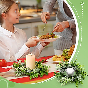 Jexine 8 Pieces Christmas Candle Rings Mini Candle Wreaths Center Candle Ring Artificial Wreath for Christmas Window Table Pillars Farmhouse Decoration Wedding Party Table Home Decor(Eucalyptus)