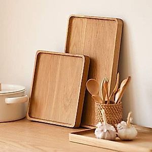 Wood Serving Tray, 13.8 x 9 inches Ottoman Tray, Decorative Serving Trays Made of Oak, Stylish Farmhouse Decor Serving Platters, Great for Lap & Couch