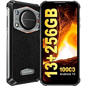 OUKITEL WP22 Rugged Smartphone Unlocked, 13GB RAM+256GB ROM, 10000mAh Battery, 6.58" FHD+, 48MP+16MP+20MP Cameras, Android 13, Waterproof, NFC