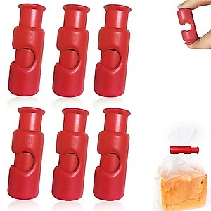 6Pcs Portable Press Type Bread Bag Clips, Squeeze and Lock Sealing Clips for Chip, Bread, Snacks (Red)