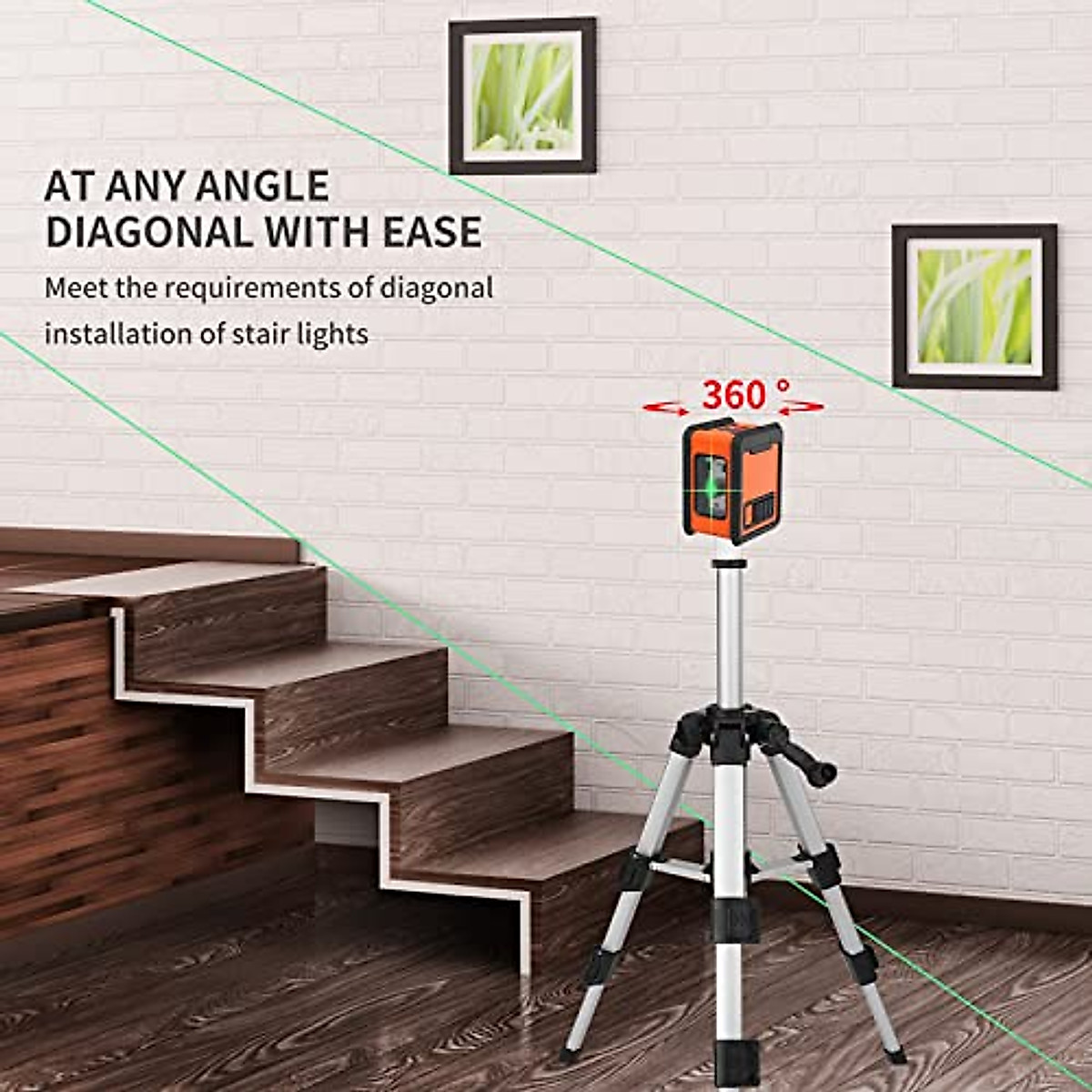 Laser Level, Line Laser Level Tool, 50FT/15m Green Self Leveling Cross Line Laser Level for Indoor Outdoor Construction Picture Hanging Home Renovation, 3 AA Batteries Included (Orange)
