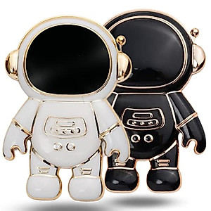 2 Pack - Astronaut Phone Ring Holder Finger Kickstand - Cute Foldable ABS Space Phone Back Grip Smartphone Hidden Stand | Compatible with All Phones and Tablets for Girls Women and Men (Black & White)