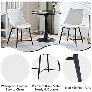 ANOUR Modern Dining Chairs Set of 2,Plastic Kitchen Chairs with PU Leather Cushions and Sturdy Metal Legs, Upholstered Armless Side Chair for Dining Room, Kitchen,Living Room-White
