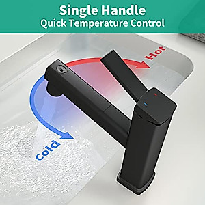 HEROBAI Single Hole Bathroom Faucet, Single Handle Modern Pull Out Bathroom Sink Faucet with 3 Water Flow Modes, Fountain Bathroom Faucets with Sprayer (Black, Regular)