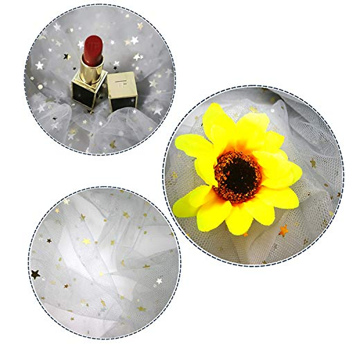 Honbay 5.5x1.7Yards Glitter Star Moon Sequin Tulle Net Yarn for Background Decoration or DIY Crafts Making (White) (Grey)