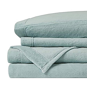 Sleep Philosophy True North Soloft Plush Bed Sheet Set, Wrinkle Resistant, Warm, Soft Fleece Sheets with 14" Deep Pocket Cold Season Cozy Bedding-Set, Matching Pillow Case, King, Aqua, 4 Piece