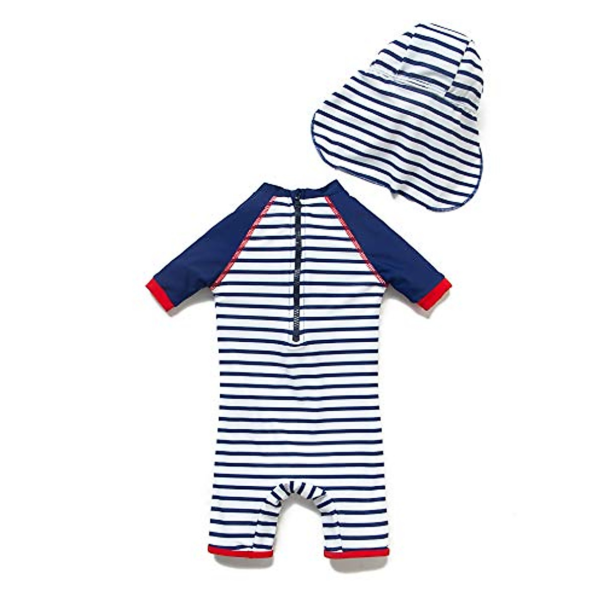 BONVERANO Kids UPF 50+ Sun Protection S/S One Piece Zip Sun Suit with Sun Hat (12-18 Months, Captain)