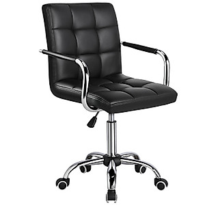 Yaheetech Desk Chair - Office Chair with Arms/Wheels for Students Swivel Faux Leather Home Computer Black
