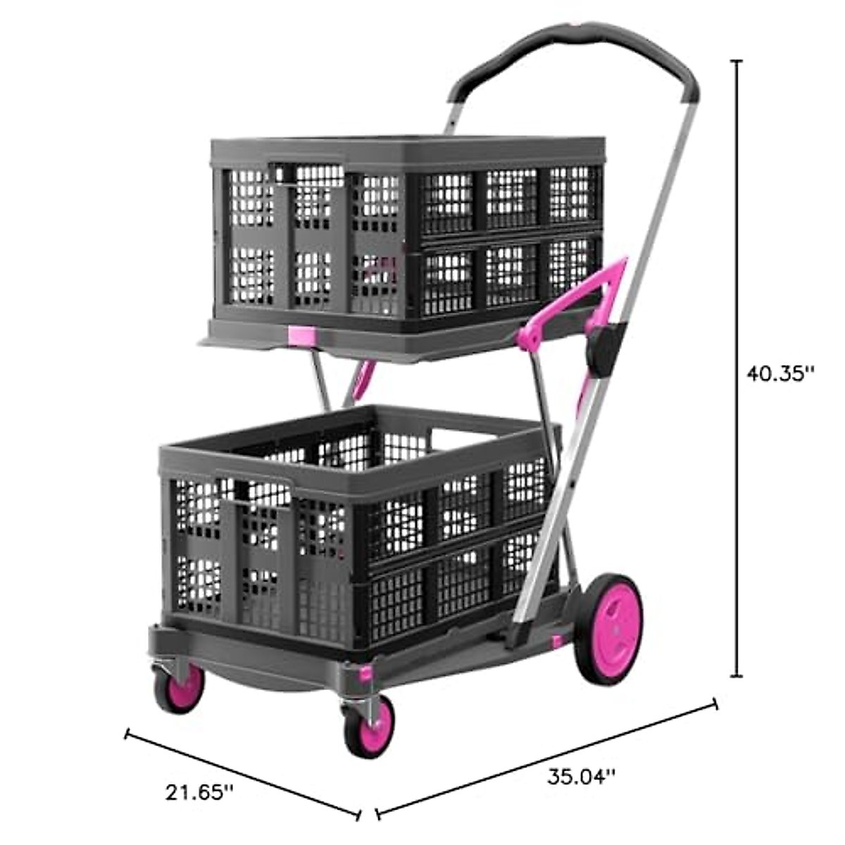 CLAX® The Original | Made in Germany | Multi Use Functional Collapsible Carts | Mobile Folding Trolley | Storage Cart Wagon | Shopping Cart with 2 Storage Crates (Pink)