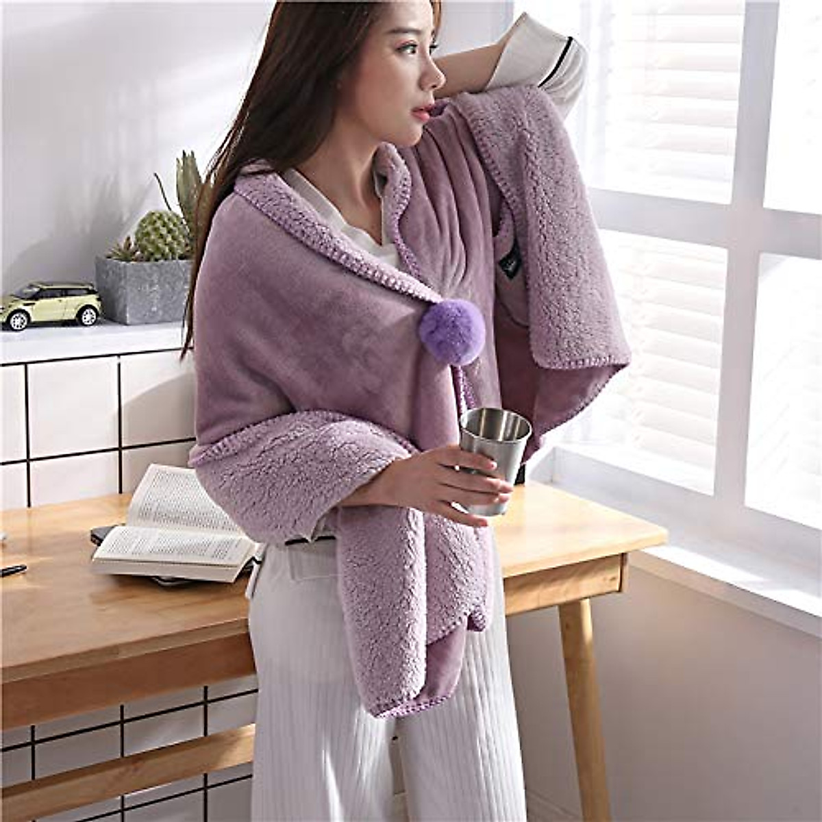 Cozy Fleece Wrap Shawl with Large Front Pockets - Keeps Hands and Shoulders Warm Wearable Blanket Throw Flannel Sherpa Cape for Women