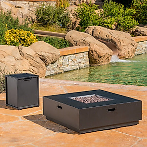 Christopher Knight Home Abraham Outdoor 40-Inch Square Fire Pit with Tank Holder, Concrete