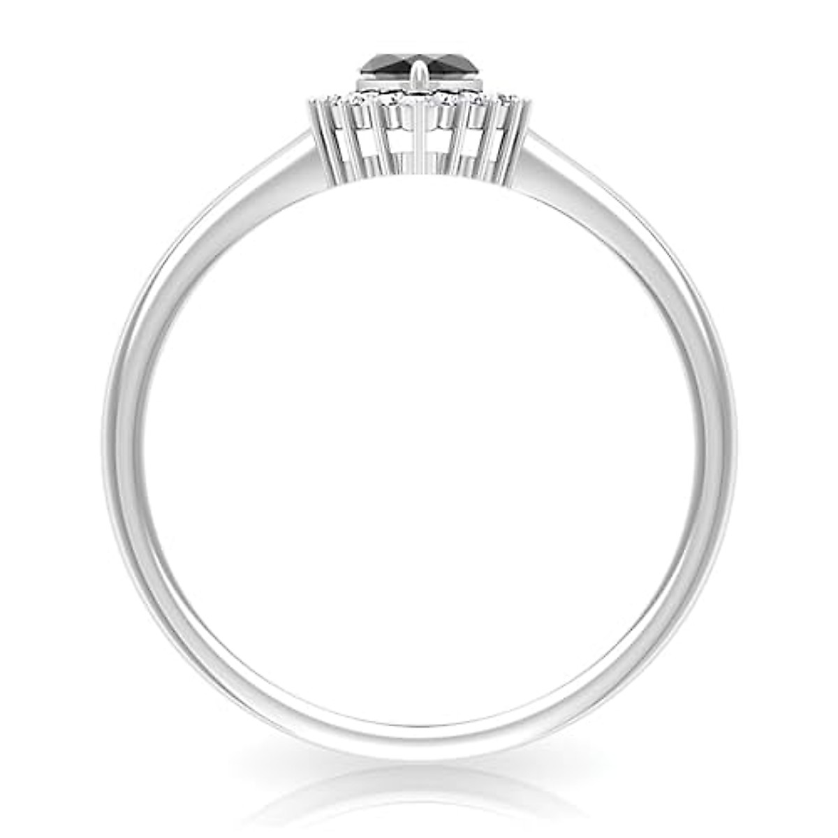 Lab Grown Black Diamond Halo Engagement Ring with Moissanite | 4X8 MM Marquise Shape Black Diamond (Certified, AAAA Quality), 14K White Gold, Size:US 8.00