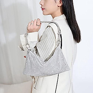 Rhinestone Hobo Bag for Women Knotted Evening Handbag Shiny Purse Sparkly Clutch Tote Dumpling Bag for Party Wedding Club (Gold)