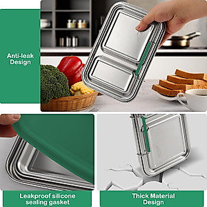 AOHEA Stainless Steel Lunch Box for Kids, Leak Proof Bento Lunch Box BPA Free 304 Stainless Steel Bento Box Stainless Bento Box with Containers for School and Office(Green)