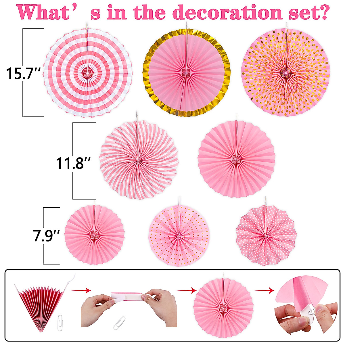 Moon Boat 35PCS Party Decorations Paper Fan Hanging Set - Birthday,Bridal/Baby Shower,Bachelorette,Wedding Decor (Pink)