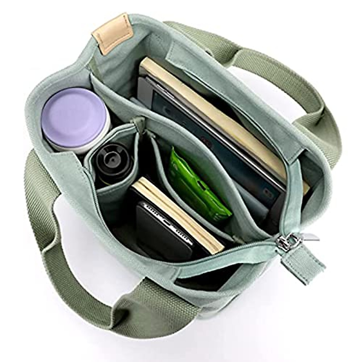 Large Capacity Multi-Pocket Handbag, Tote Bag with Zipper Pocket, Canvas Tote Bags for Women for Work, School, Travel (Blue)