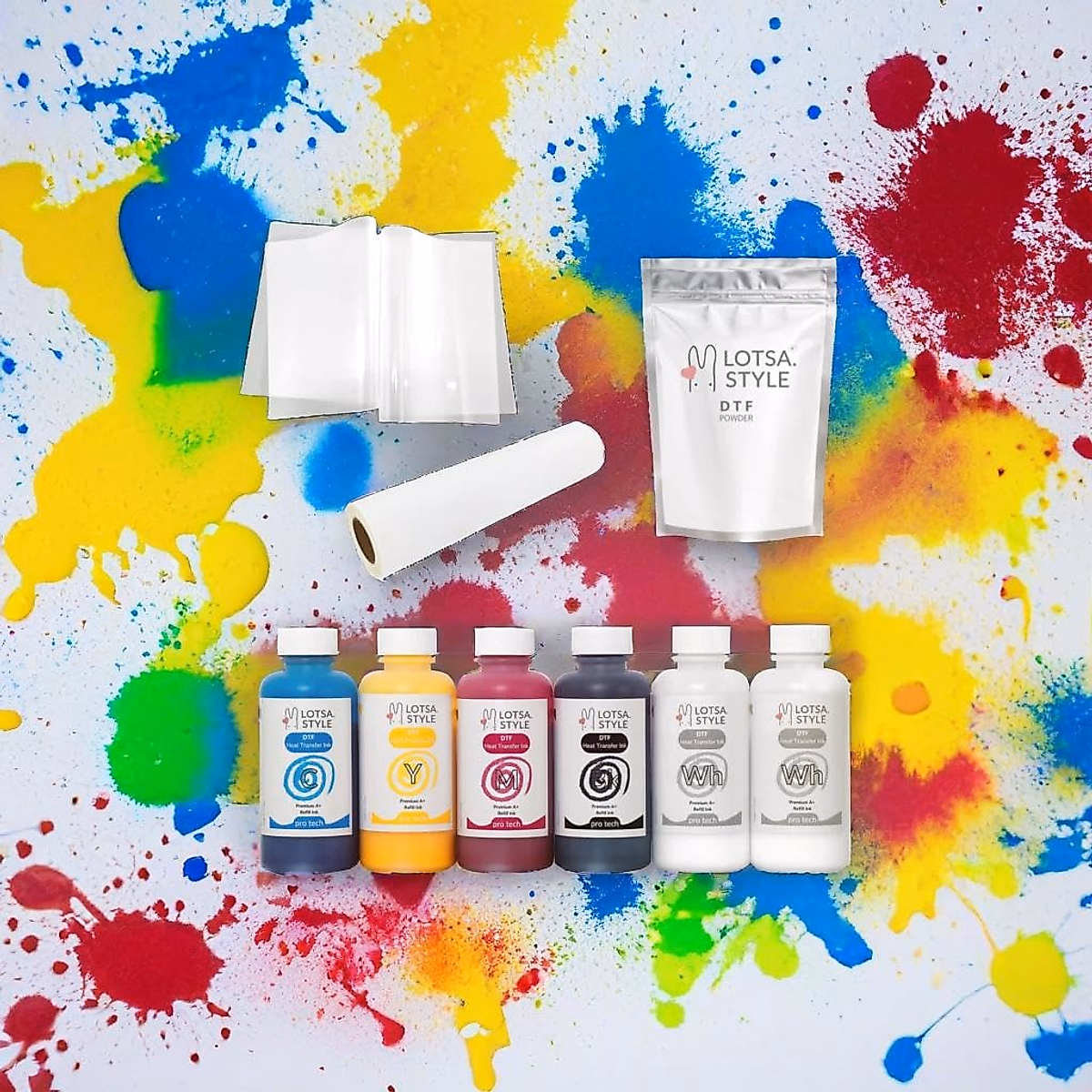 LOTSA. STYLE Premium DTF Ink Refill for Inkjet Printers Heat Transfer Film Printing (120ml x 6, CMYK Wh)