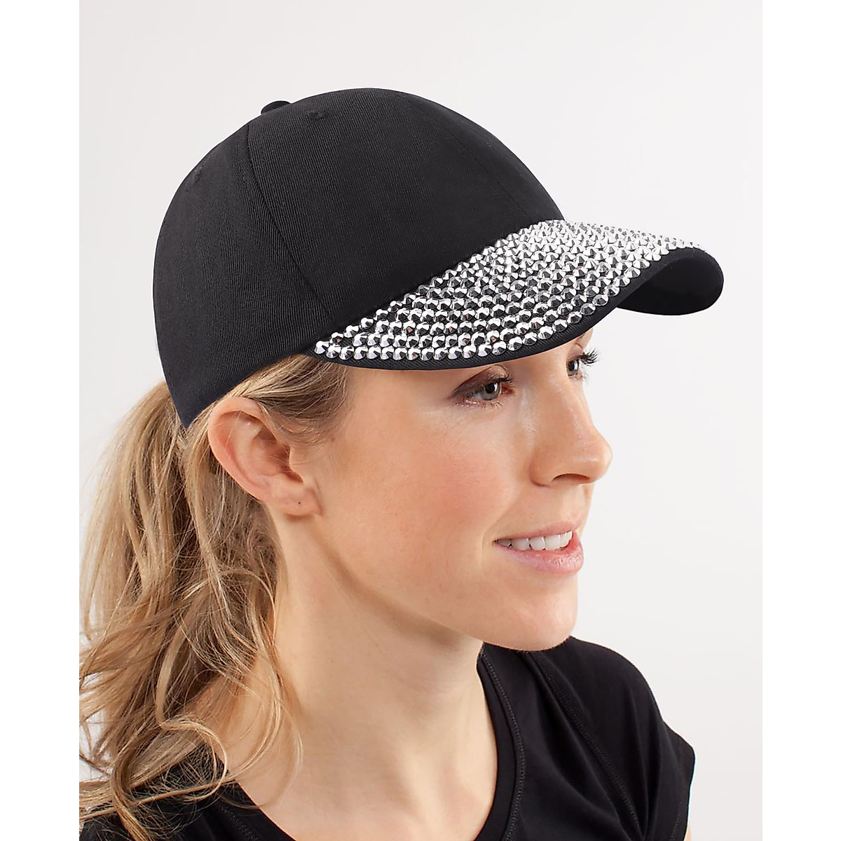 Ztl Womens Studded Rhinestone Baseball Cap Dad Trucker Hat Sparkle Bling Sun Hat A - Black