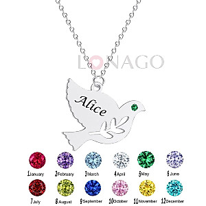 LONAGO Peace Dove Necklace Personalized,Engrave Name Dove Pendant Peace Jewelry Gift for Women