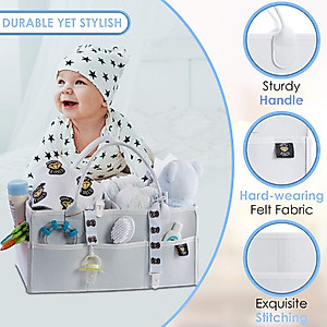 Mami's World: Baby Diaper Caddy Organizer; Portable Bag Holder for car & Changing Table; Essential Storage Bins for Nurseries with Gifts- 2 Pacifier Clips & 2 Bibs