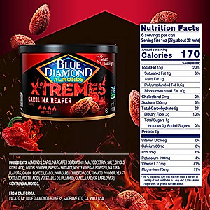 Blue Diamond Almonds XTREMES Carolina Reaper Flavored Snack Nuts, 6 Oz Resealable Cans (Pack of 1)