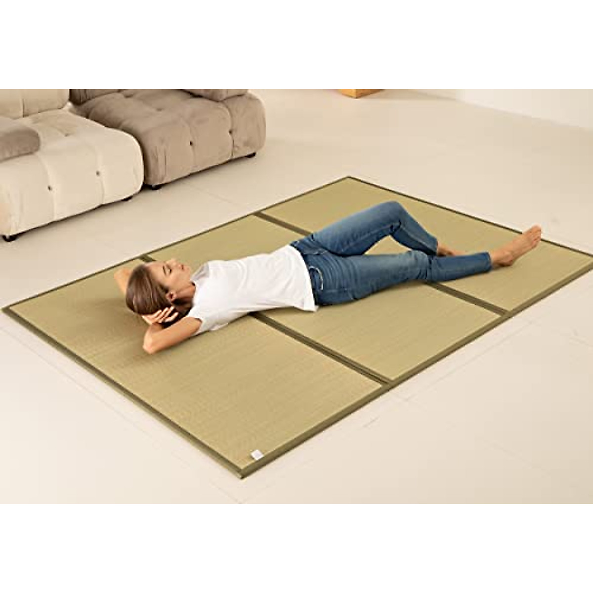 MustMat Tatami Mat Rush Grass Tatami Mattress Japanese Traditional Foldable (Full_xl-55"x82")