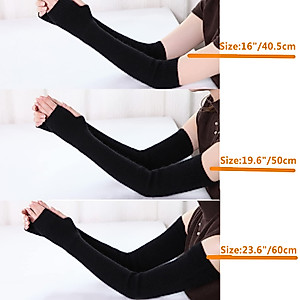 Facecozy Arm Warmers Women, Knit Warm Cashmere Blend Long Fingerless Gloves for Women Cold Weather Mittens with Thumb Hole (Black, 19.6"/50cm)