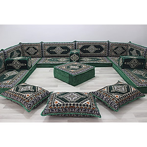 U Shaped Arabic Sofa Set, Arabic Majlis, U Shaped Living room sofas, Floor Couch, Indoor Floor Sofas, Floor Cushions, Floor Pillow, Cozy Sofa (U Sofa + Ottoman + Pillows)