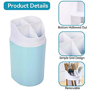 Kitchen Utensil Holder with Cover, 4 Compartment Wall-Mounted Countertop Plastic Silverware Holder Utensil Drying Rack for Cutlery, Chopstick, Spoons, Forks, Knives(Blue)