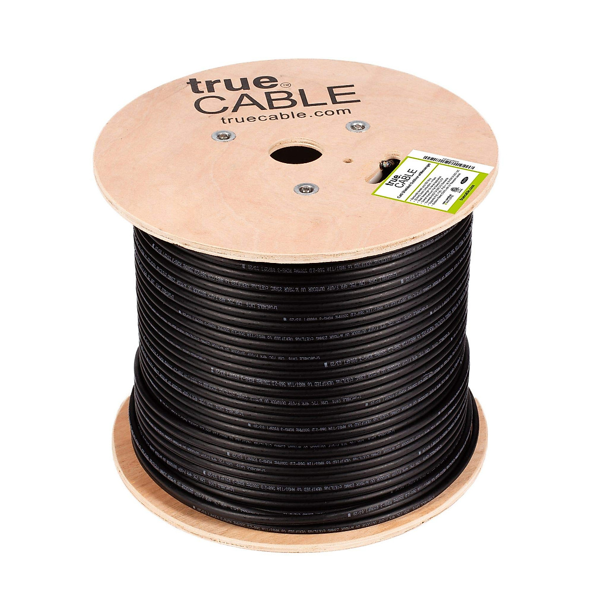 trueCABLE Cat6 Outdoor W/Messenger, Shielded FTP, 1000ft, UV, Aerial, CMX, Black, 23AWG Solid Bare Copper, 550MHz, PoE++ (4PPoE), ETL Listed, Bulk Ethernet Cable