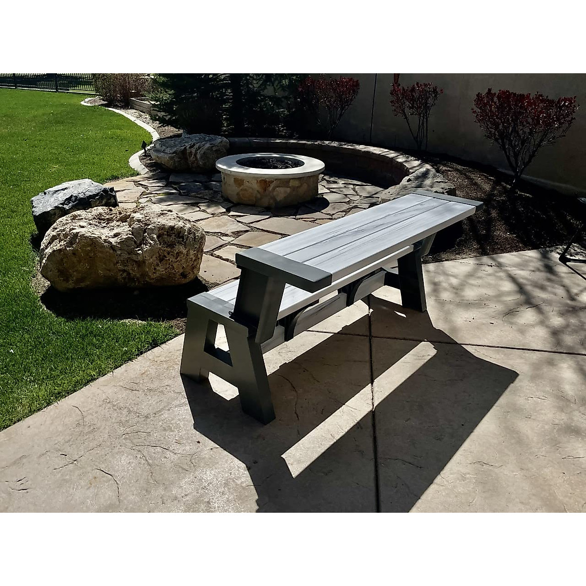 Convert-a-Bench Folding Resin Picnic Table and Bench | Platinum White Birch