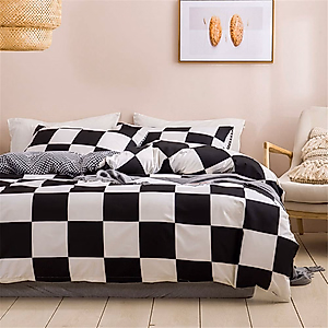 Black and White Plaid Duvet Cover Set Full Size, Reversible Geometric Grid Bedding Quilt Cover for Boys Teens Adults Room Decor, Soft Lattice Checkerd Comforter Cover with 2 Pillowcases, No Filler
