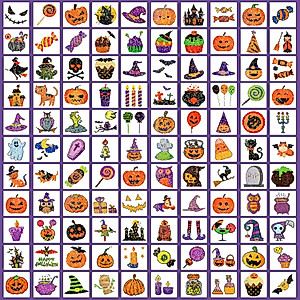 Partywind 204 PCS Glitter Halloween Tattoos for Kids Treats, Halloween Party Decorations Supplies for Boys Girls, Tattoo Stickers for Halloween Goodie Bag Stuffers (Individually Wrapped Sheets)