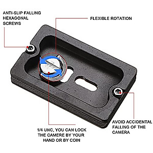2 Pieces Metal Quick Release Plate with 1/4''-20 Camera Screw Tripod Mount Plate Fits Standard for DSLR Camera Tripod Ball Head, Black (PU60)
