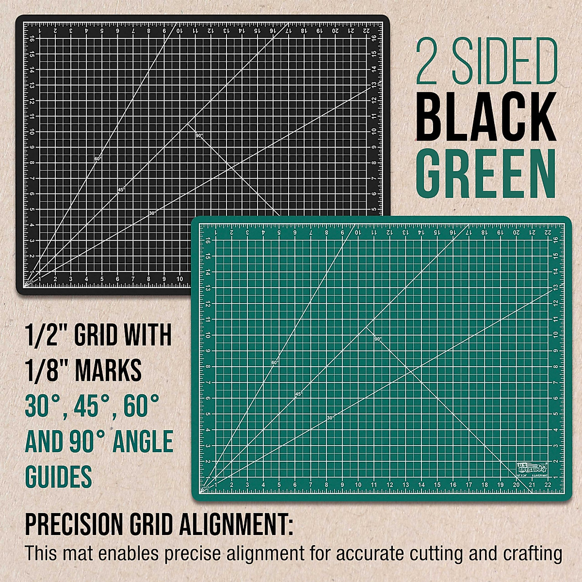 US Art Supply 18" x 24" Green/Black Professional Self Healing 5-Ply Double Sided Durable Non-Slip Cutting Mat Great for Scrapbooking, Quilting, Sewing and all Arts & Crafts Projects