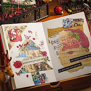 Dwpetzo 128 Sheets Christmas Scrapbook Paper Stickers Kit for Scrapbooking Supplies, 5.5" x 3.9" 30 Christmas Patterned Single Sided Sheets, 6.3"x6.3" 8 Sheets Scrapbook Stickers