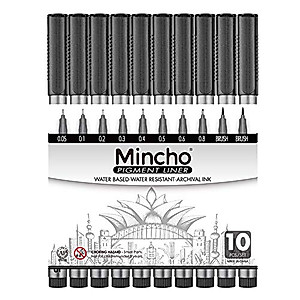 Set of 10 Black Micro-Pen Fineliner Ink Pens - Waterproof Archival ink Micro Fine Point Liner Pen, Multiliner - Sketching, Anime, Artist Illustration, Technical Drawing, Office Documents, Scrapbooking